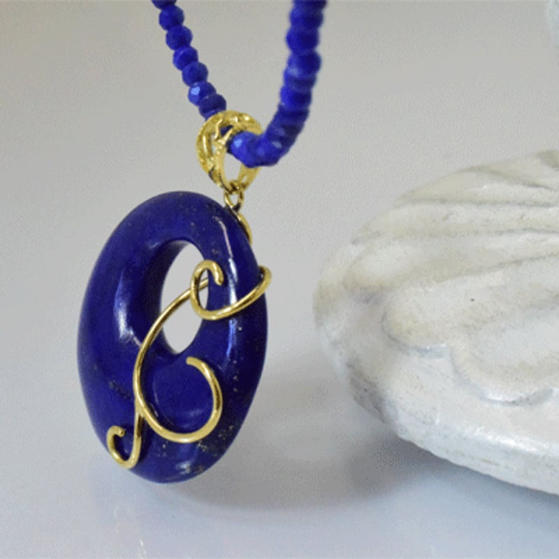 K18YG ラピスラズリ蛇の目ペンダントネックレス◇18K Lapis K18YG ラピスラズリ蛇の目ペンダントネックレス◇18K Lapis