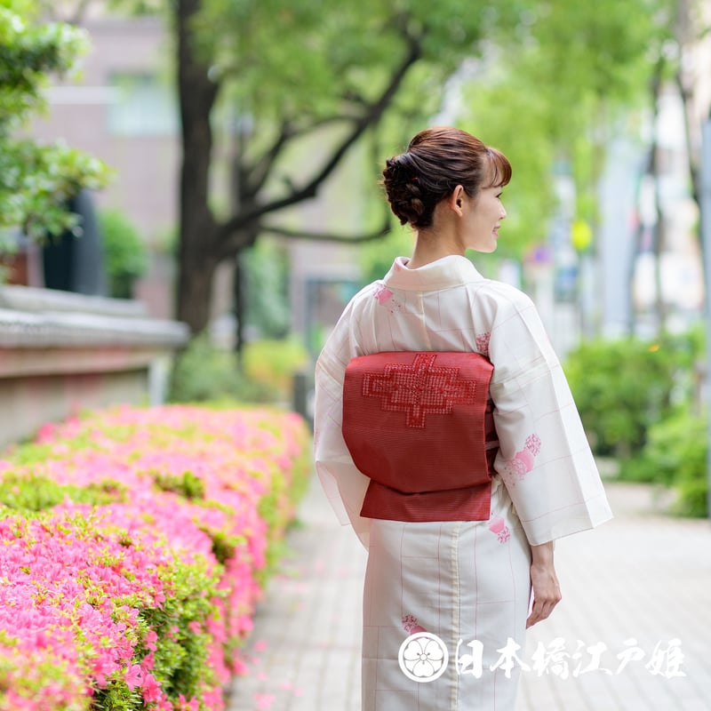 0277 夏物 名古屋帯 Aランク美品 正絹 絽 赤 幾何学 刺繍 お太鼓 0277 夏物 名古屋帯 Aランク美品 正絹 絽 赤 幾何学 刺繍 お太鼓