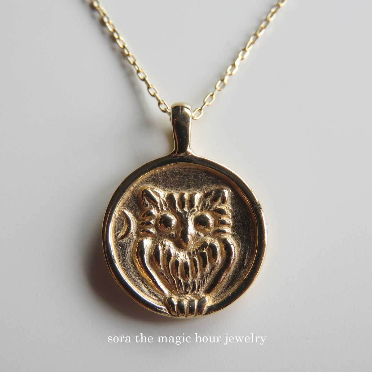 ふくろうのコインチャームネックレス ゴールド K18 gold owl ふくろうのコインチャームネックレス ゴールド K18 gold owl