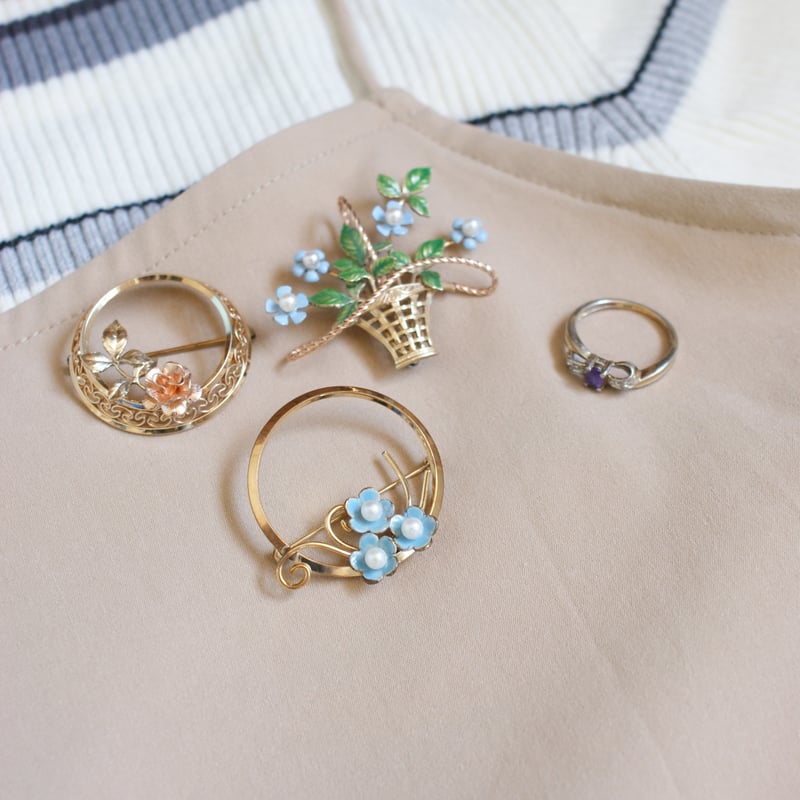 KREMENTZクレメンツ リーフ 勿忘草 パール ペンダントブローチ KREMENTZクレメンツ リーフ 勿忘草 パール ペンダントブローチ