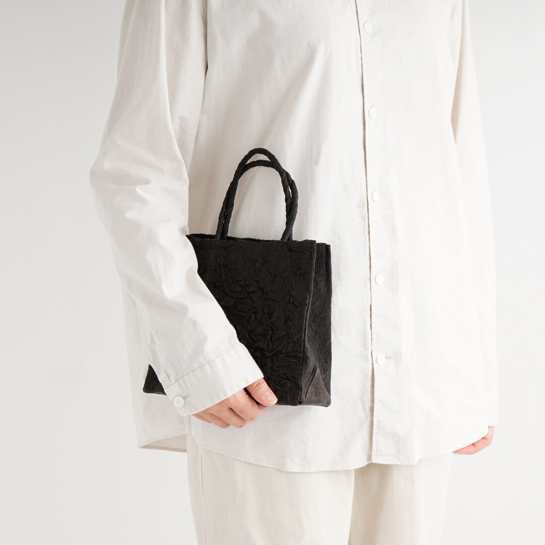 PAPER LEATHER TOTE BAG - S ( L.BROWN / BLACK ) PAPER LEATHER TOTE BAG - S ( L.BROWN / BLACK )
