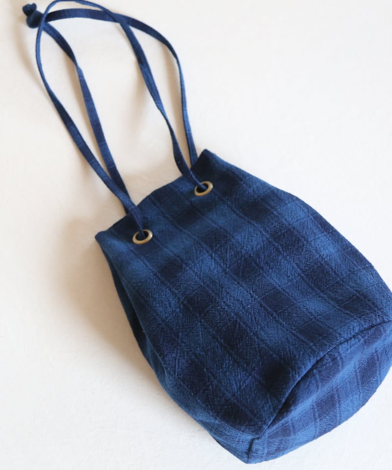 絲佳 | 藍染 丸きんちゃくバッグ(藍染格子柄) | 絲佳 online store 絲佳 | 藍染 丸きんちゃくバッグ(藍染格子柄) | 絲佳 online store