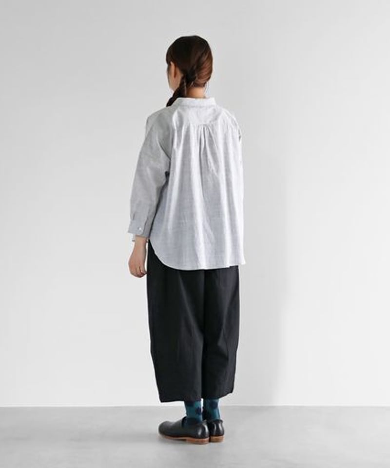 HUIS | 8分袖コードレーンワイドブラウス(トップ糸グレー HUIS | 8分袖コードレーンワイドブラウス(トップ糸グレー