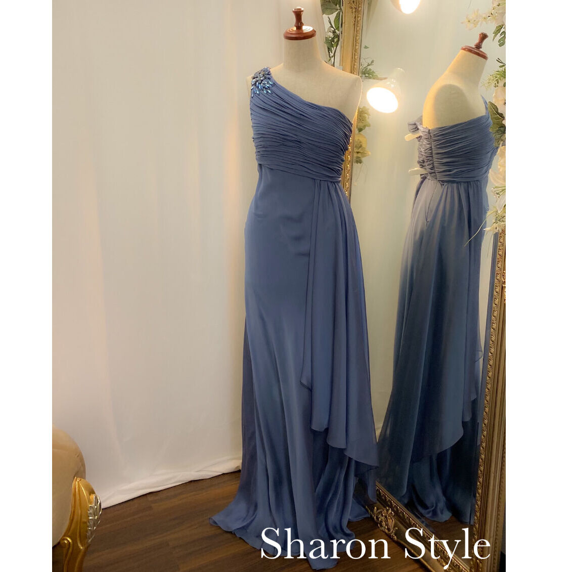 ワンショルダードレープドレス パープルブルー | Sharon Style ワンショルダードレープドレス パープルブルー | Sharon Style