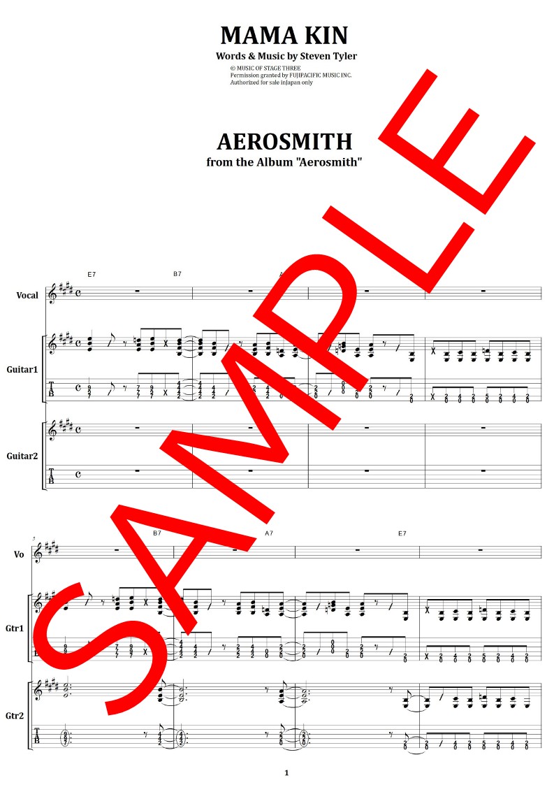エアロスミス(AEROSMITH) / MAMA KIN(ママ・キン) ギター・スコア(TAB...