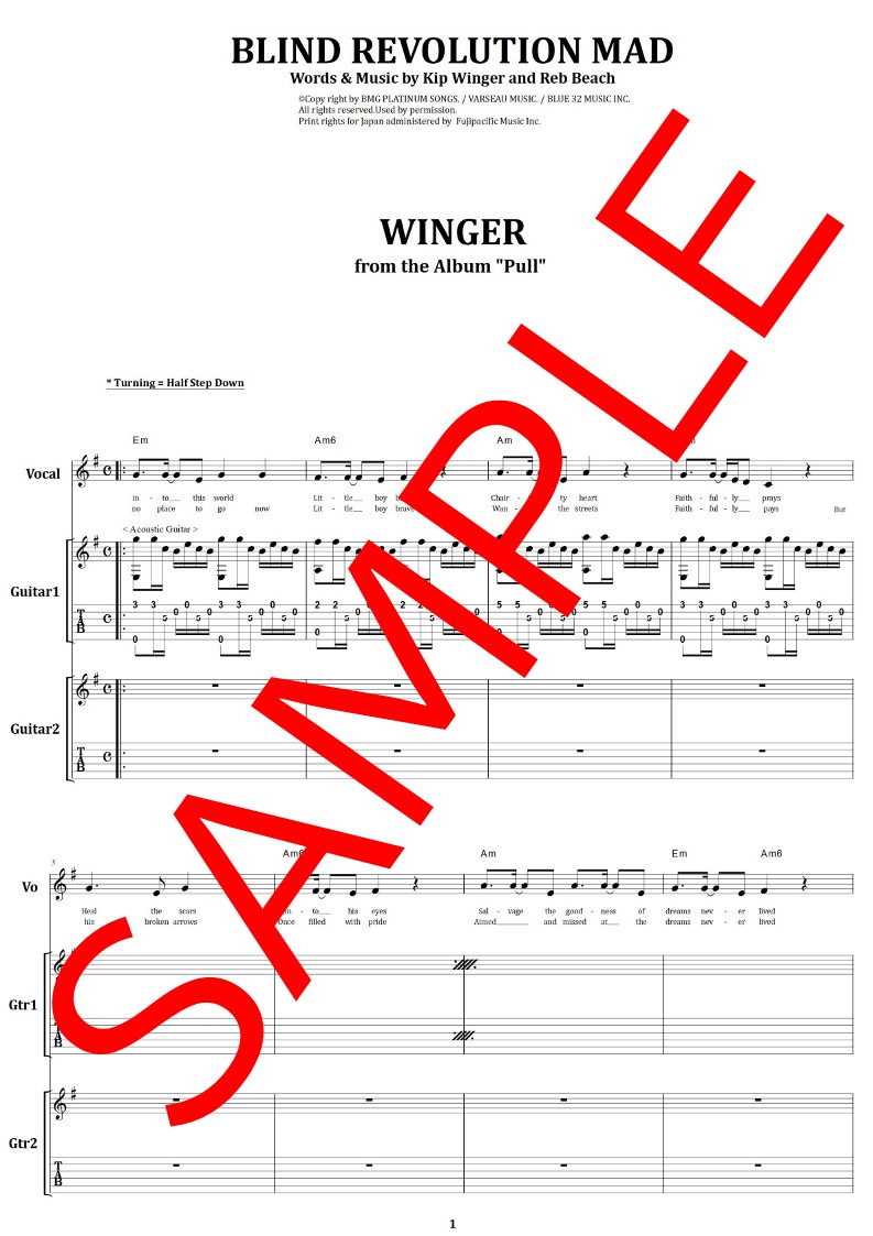 WINGER (ウインガー) / BLIND REVOLUTION MAD バンド・スコア(T...