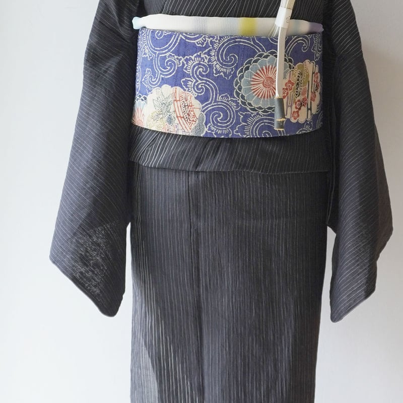 夏・麻】染織工芸むら田扱い 小千谷縮 トールサイズ 濃紺色 縞文 夏・麻】染織工芸むら田扱い 小千谷縮 トールサイズ 濃紺色 縞文