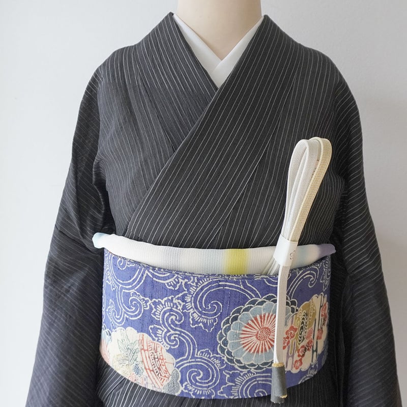 夏・麻】染織工芸むら田扱い 小千谷縮 トールサイズ 濃紺色 縞文 夏・麻】染織工芸むら田扱い 小千谷縮 トールサイズ 濃紺色 縞文
