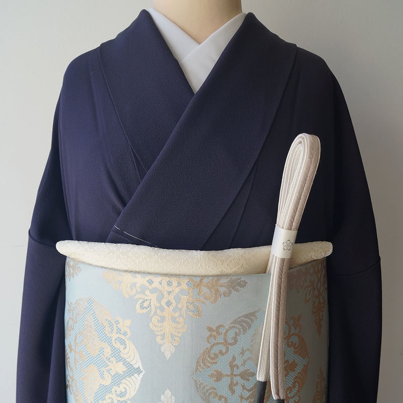 ふくろ帯】川島織物 白緑色 アラベスクと向かい鳥文 ふくろ帯 ふくろ帯】川島織物 白緑色 アラベスクと向かい鳥文 ふくろ帯