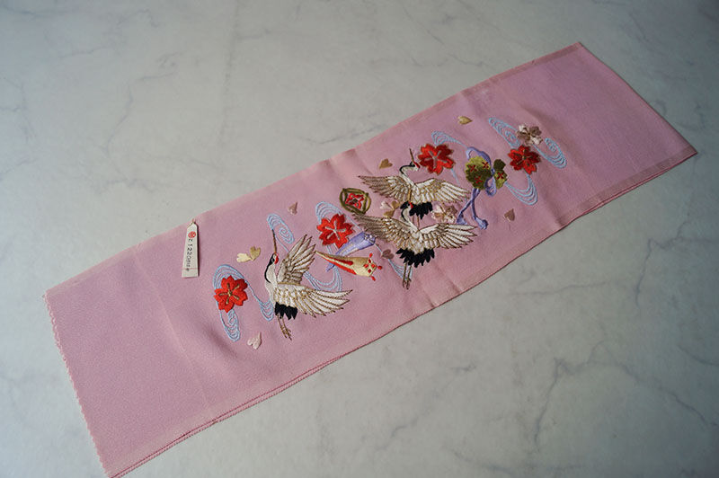半衿】ピンク地 鶴に桜文 刺繍半衿 №220309Ⓓ | 大山キモノ・ち 半衿】ピンク地 鶴に桜文 刺繍半衿 №220309Ⓓ | 大山キモノ・ち