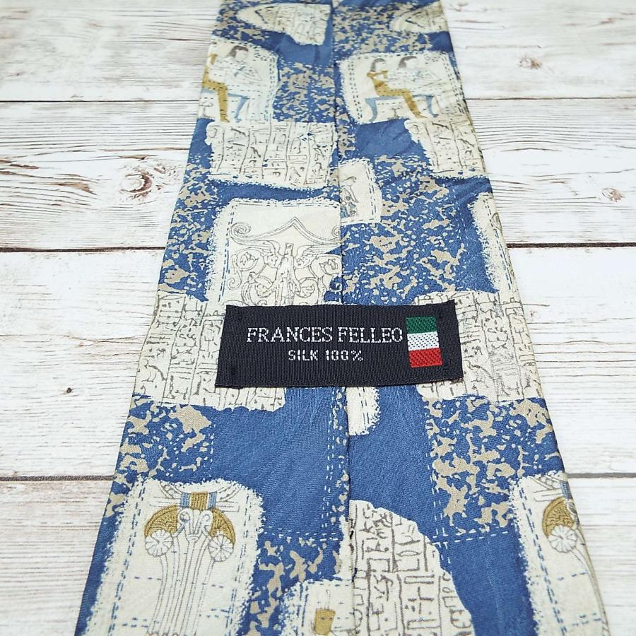 エジプト絵画デザイン】FRANCES FELLEO ピクチャー 壁画 総柄ネクタイ｜ブルー...