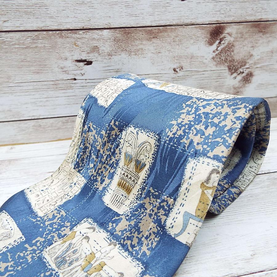 エジプト絵画デザイン】FRANCES FELLEO ピクチャー 壁画 総柄ネクタイ｜ブルー...