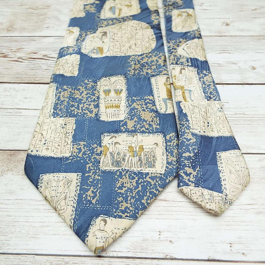 エジプト絵画デザイン】FRANCES FELLEO ピクチャー 壁画 総柄ネクタイ｜ブルー...