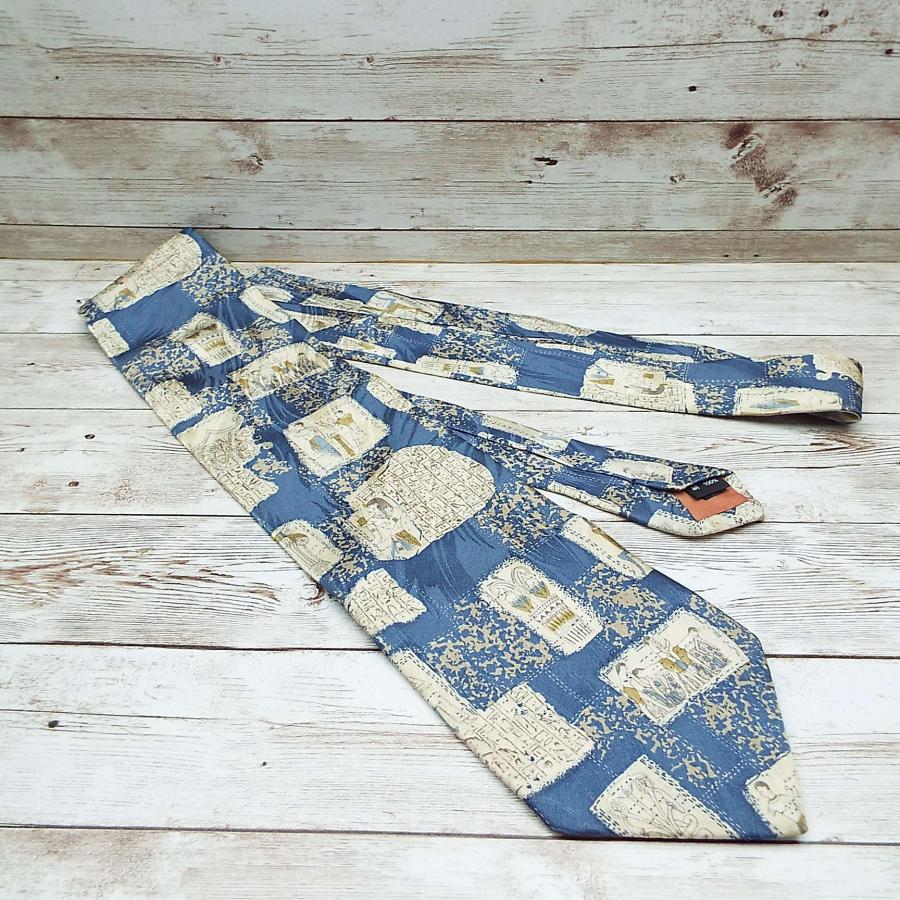 エジプト絵画デザイン】FRANCES FELLEO ピクチャー 壁画 総柄ネクタイ｜ブルー...