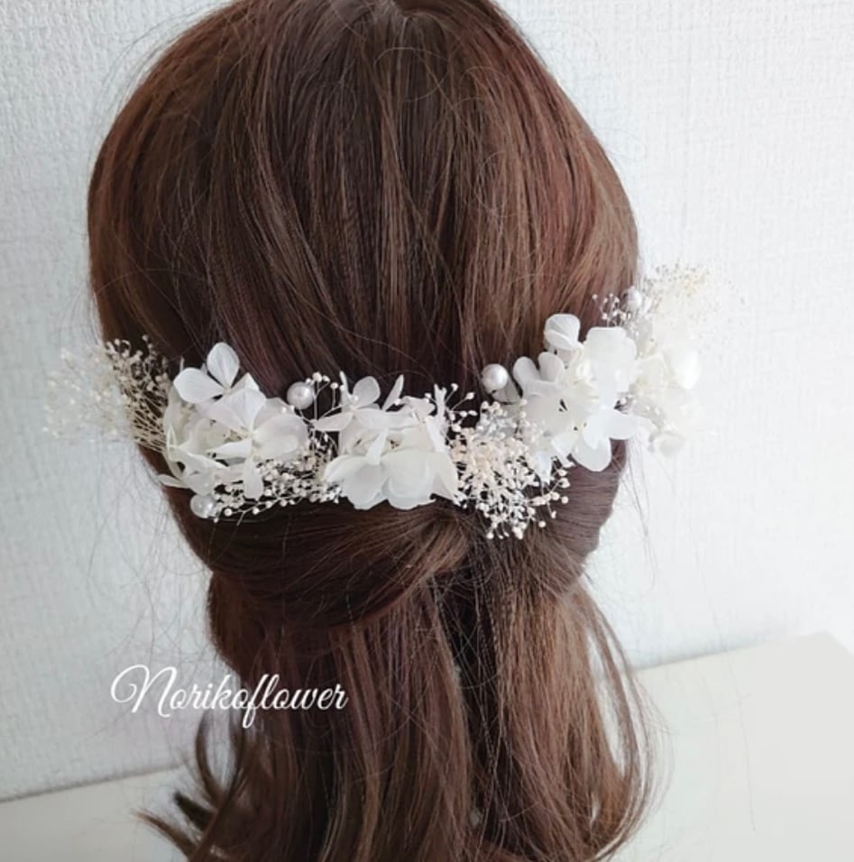 かすみそうとアジサイの髪飾り パール ヘッドドレス かすみそうとアジサイの髪飾り パール ヘッドドレス
