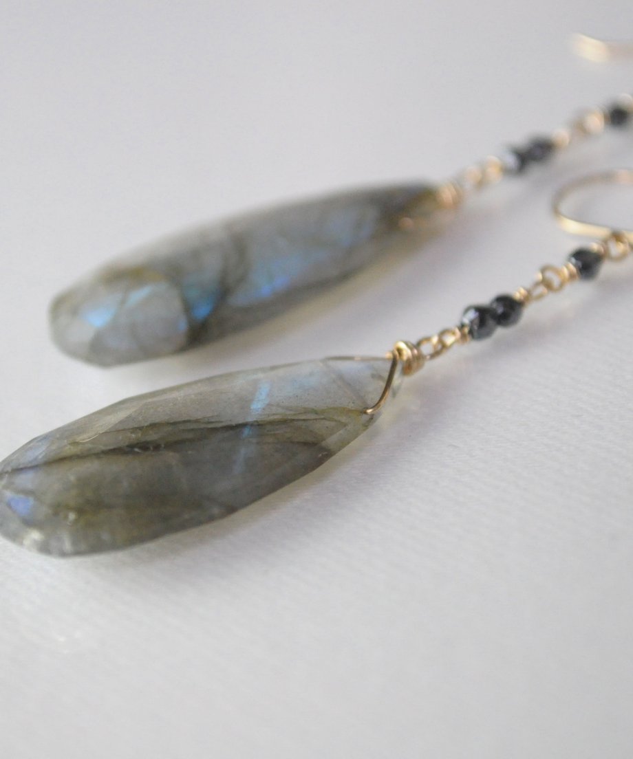 【anq.】K18/K14GF・ラブラドライトドロップカットピアス | KU-CROISSAN...