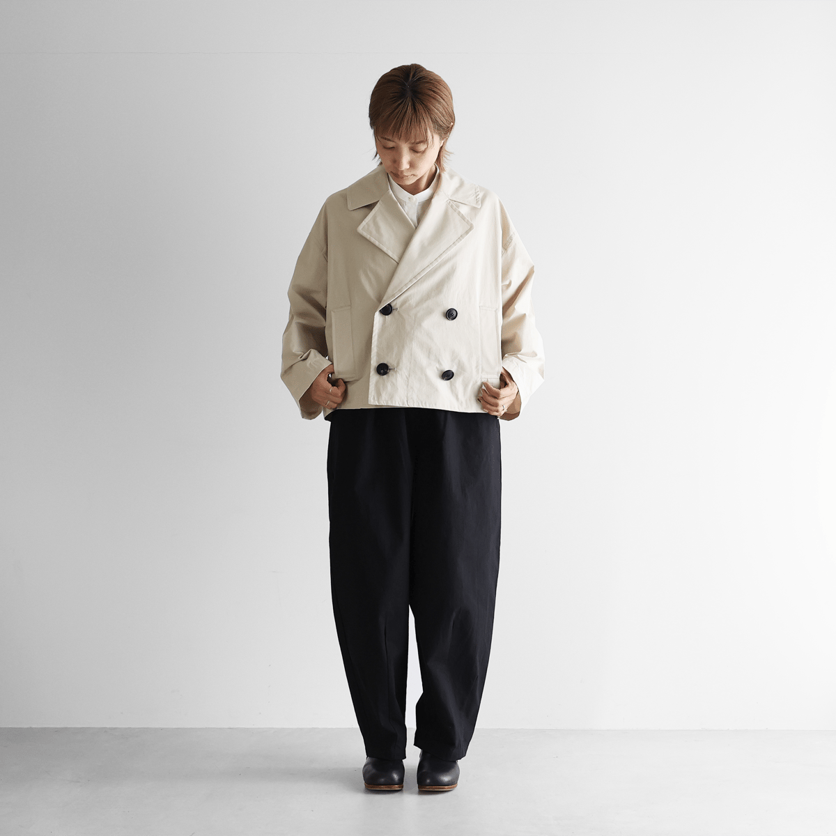 ダウンプルーフコットンPコートジャケット (ホワイトベージュ ダウンプルーフコットンPコートジャケット (ホワイトベージュ