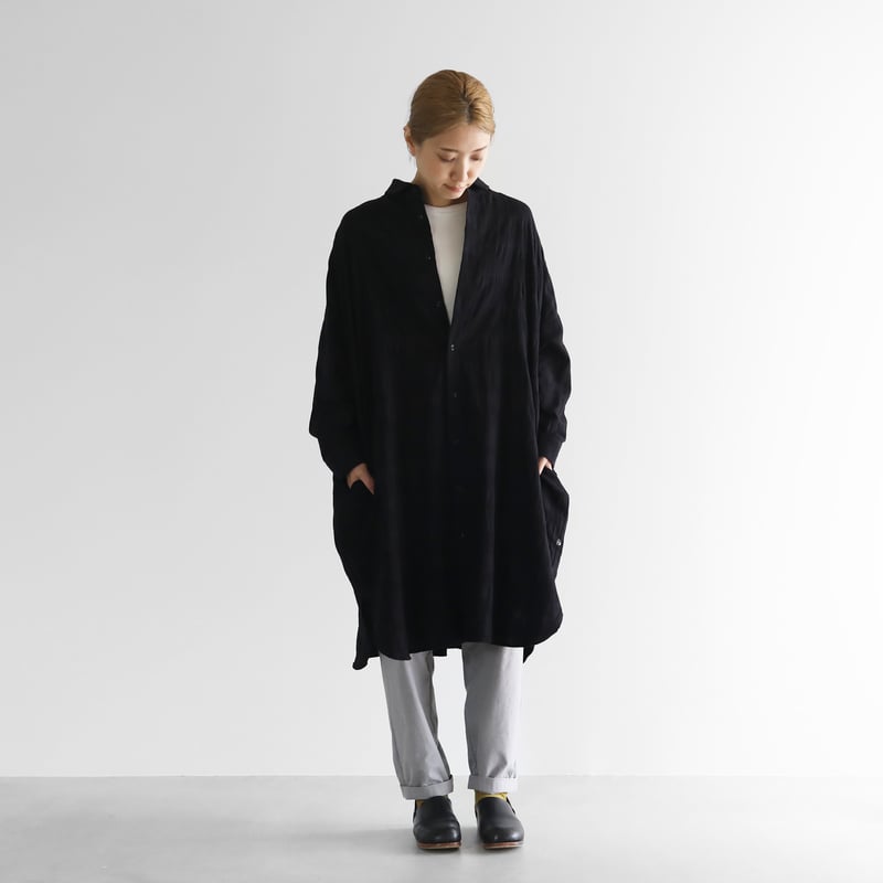 柄二重織シャトルジャガードロングシャツ(ブラック)【ユニ 柄二重織シャトルジャガードロングシャツ(ブラック)【ユニ