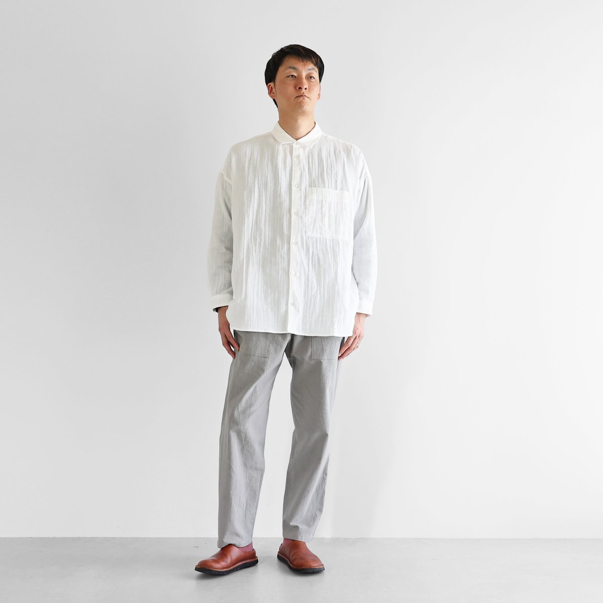 シャトルダブルガーゼオーバーシャツ（白）【ユニセックス】018 | HUIS onlinestore