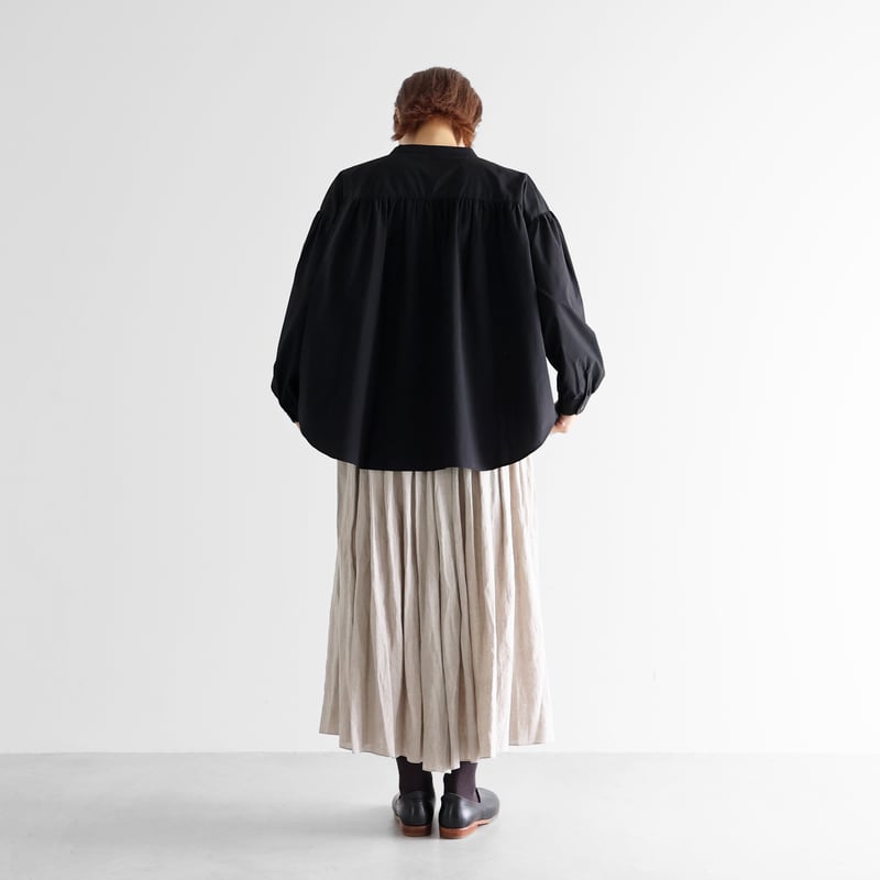 オーガニックコットンギャザーブラウス(ブラック)【レディス オーガニックコットンギャザーブラウス(ブラック)【レディス