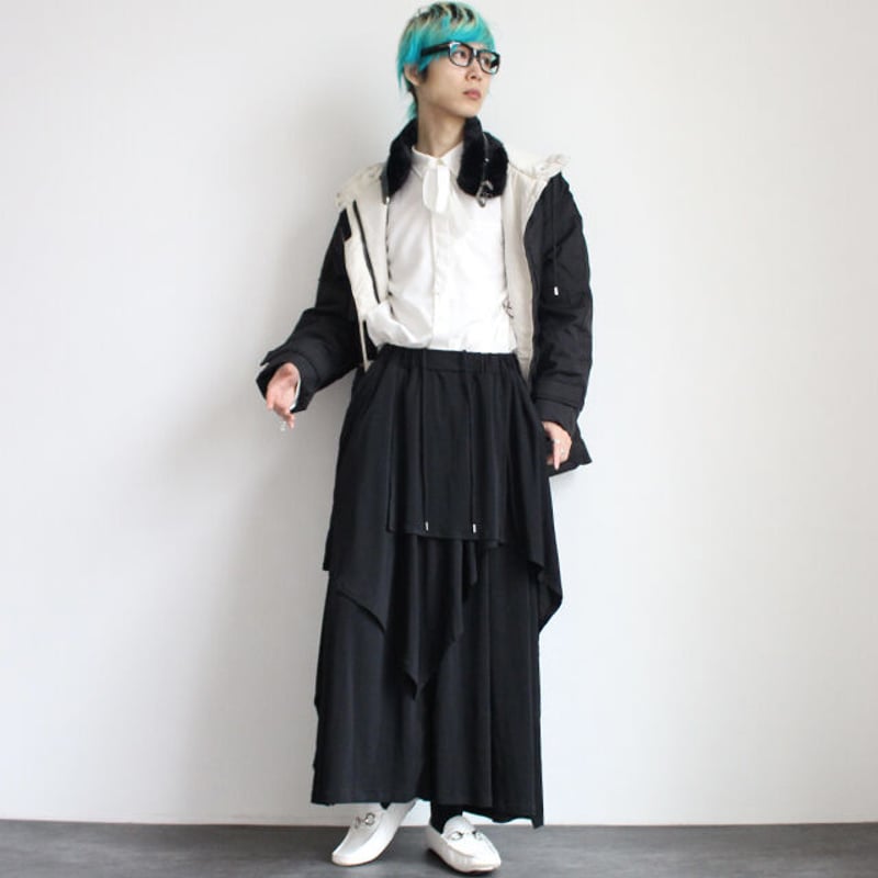 albino】 アシメスカート付きサイドスリットワイドパンツ | albino albino】 アシメスカート付きサイドスリットワイドパンツ | albino