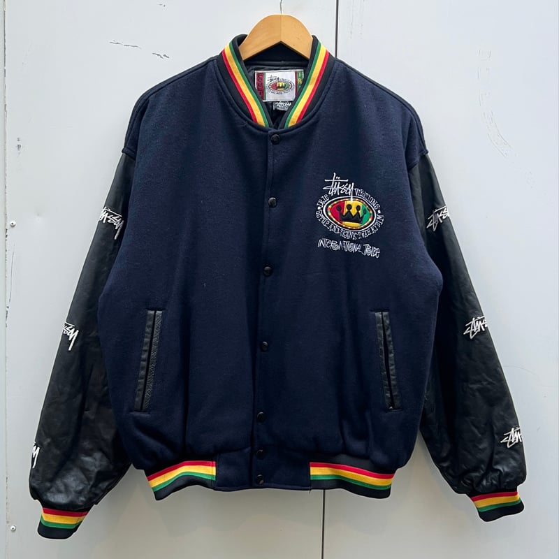 STUSSY/ステューシー IRIE FEELIN袖レザースタジャン 80年代 STUSSY/ステューシー IRIE FEELIN袖レザースタジャン 80年代