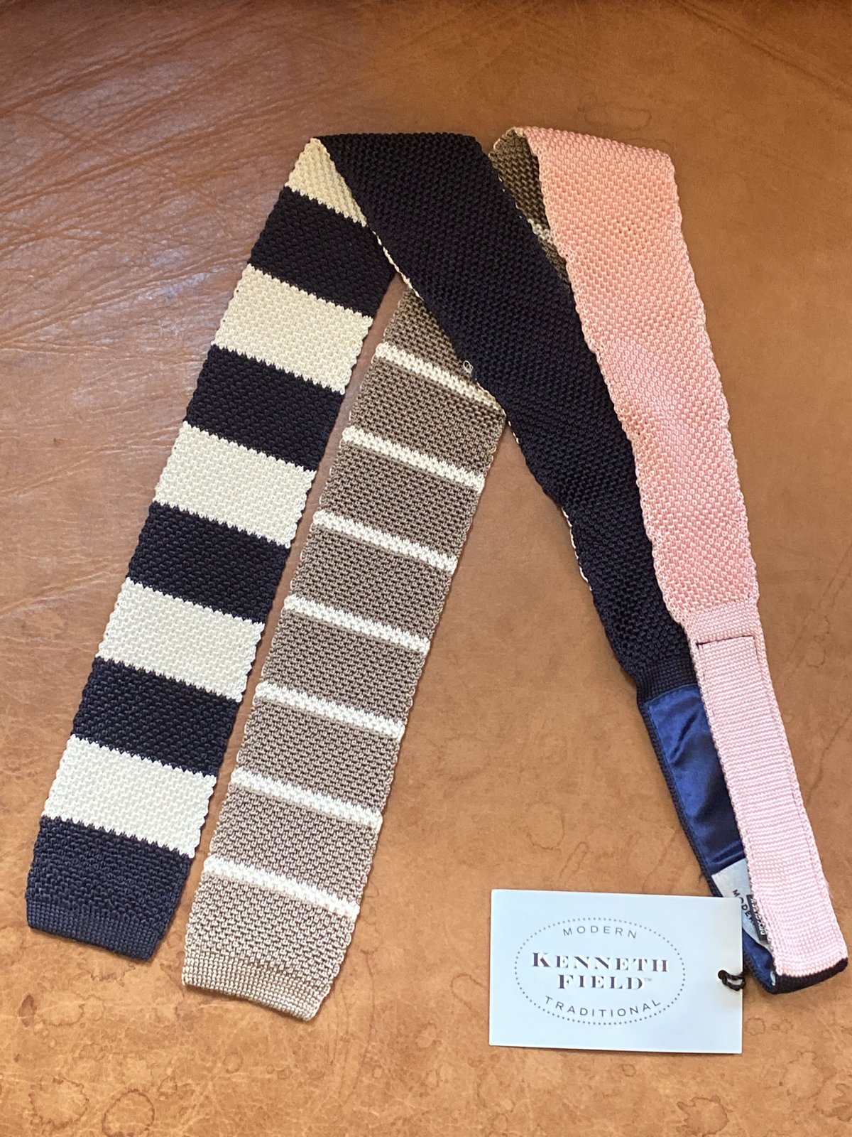 kenneth field 4face knit tie stripe×solid mocc...