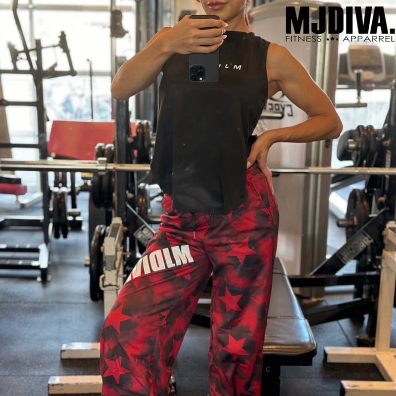 MJDIVA レッドスターDANCEワイドパンツ》 | フィットネスウェア MJDIVA レッドスターDANCEワイドパンツ》 | フィットネスウェア