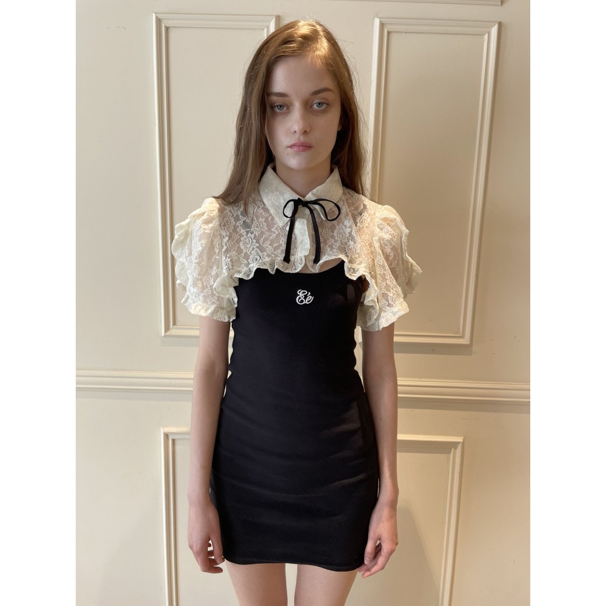 cropped frill ribbon 2way blouse lace | épine cropped frill ribbon 2way blouse lace | épine