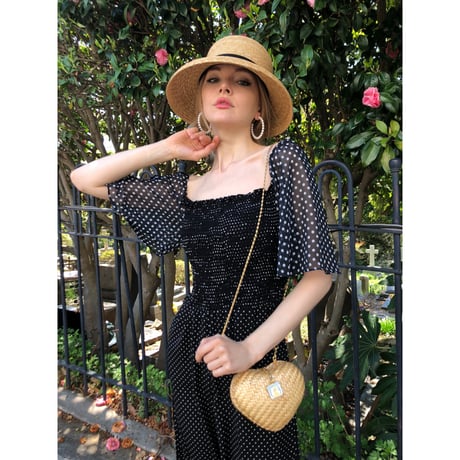 dot chiffon gather rompers | épine