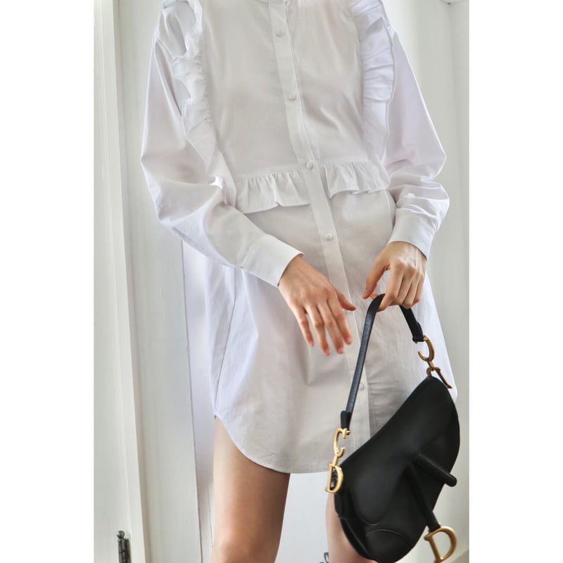 square frill back ribbon shirt onepiece white | square frill back ribbon shirt onepiece white |