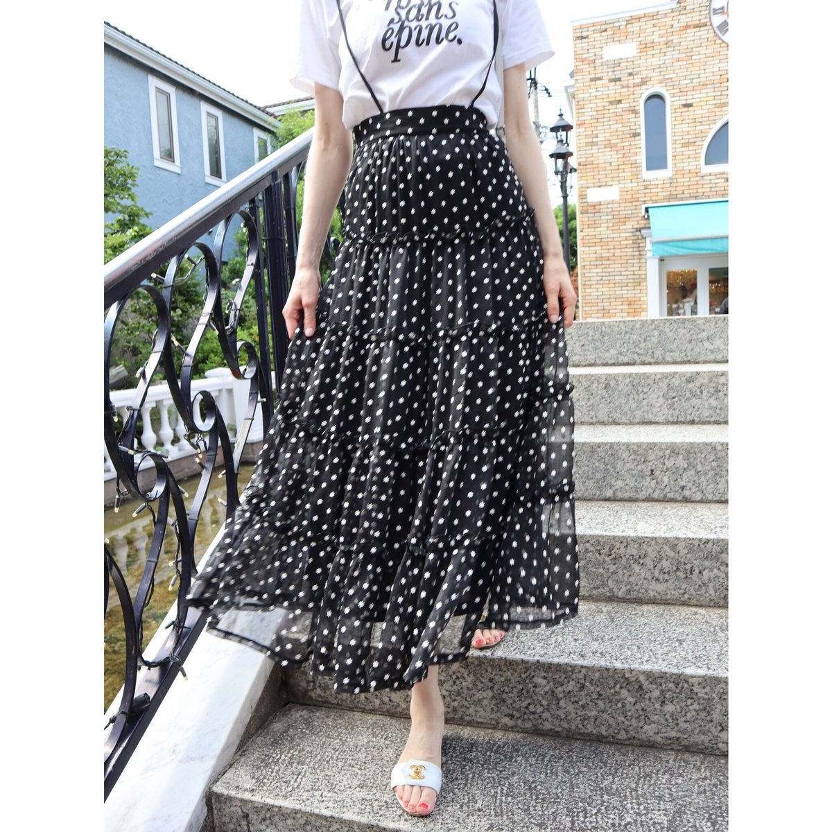 flower see-through frill tiered long skirt blac flower see-through frill tiered long skirt blac