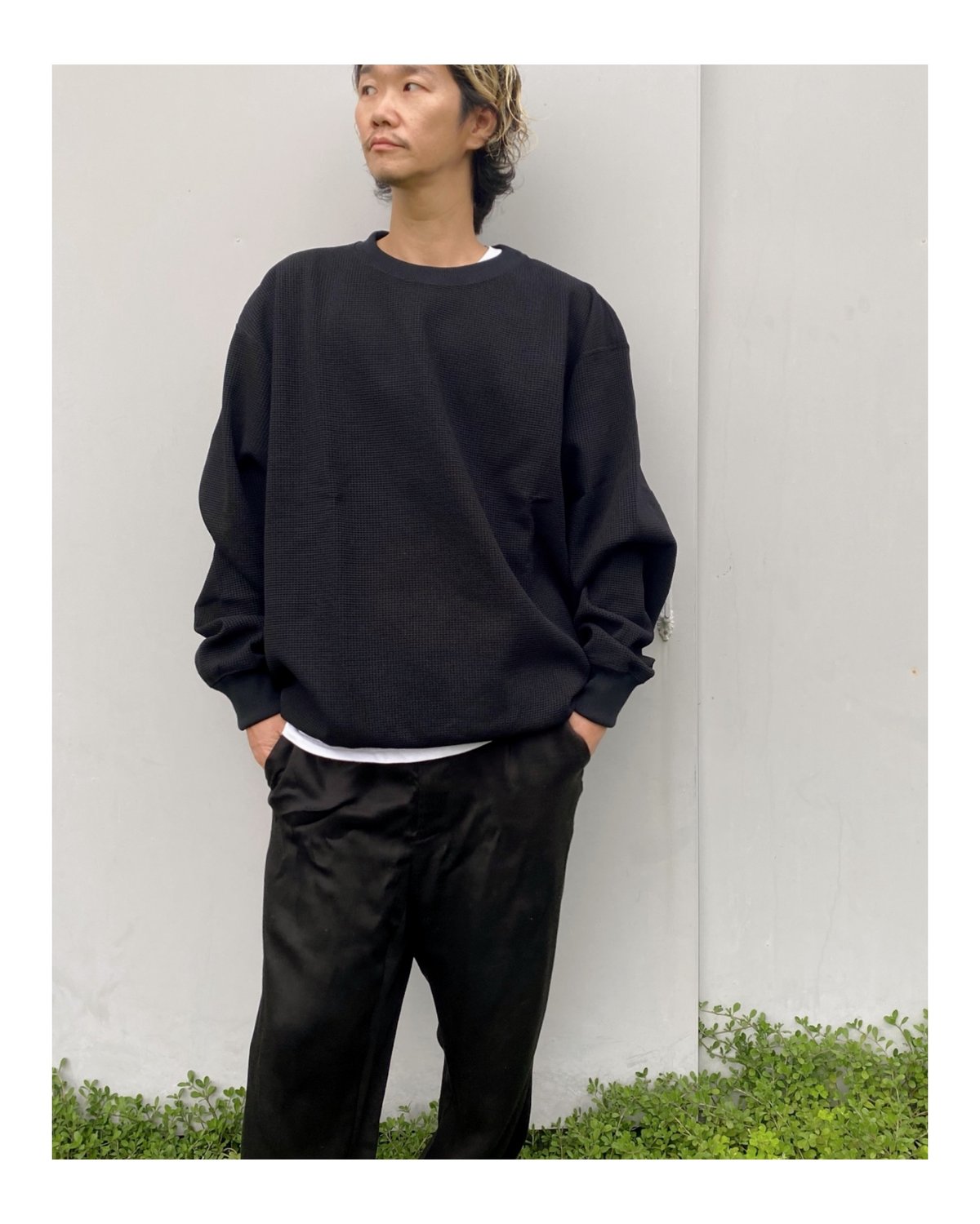 COMFORTABLE REASON「Poly Waffle Sweat」black. | g...