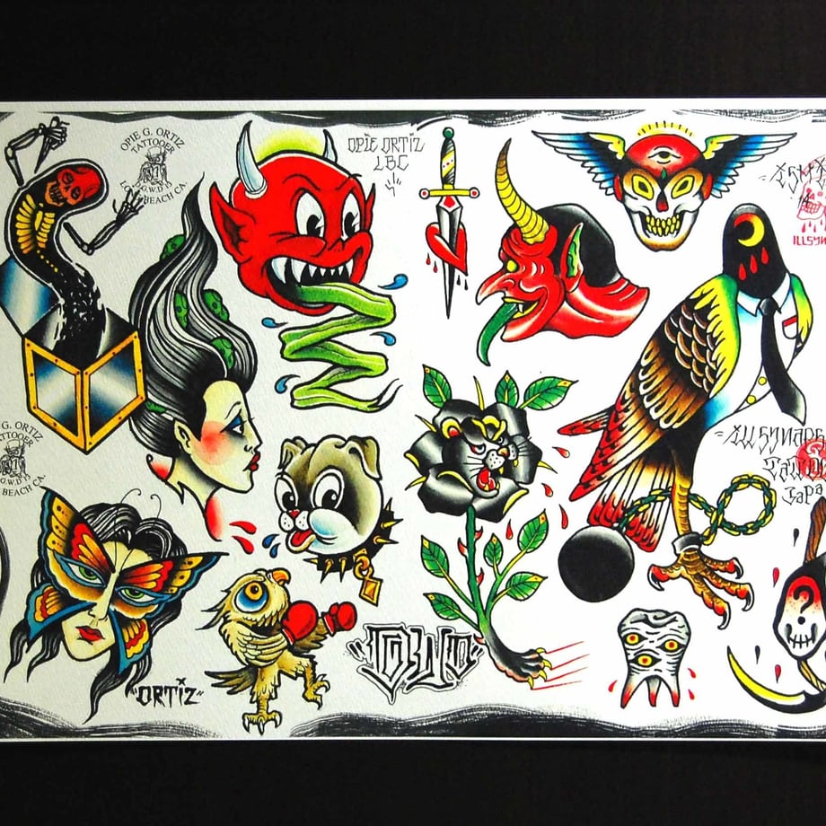 Split tattoo flash Set with "Opie Ortiz" | ILLS...