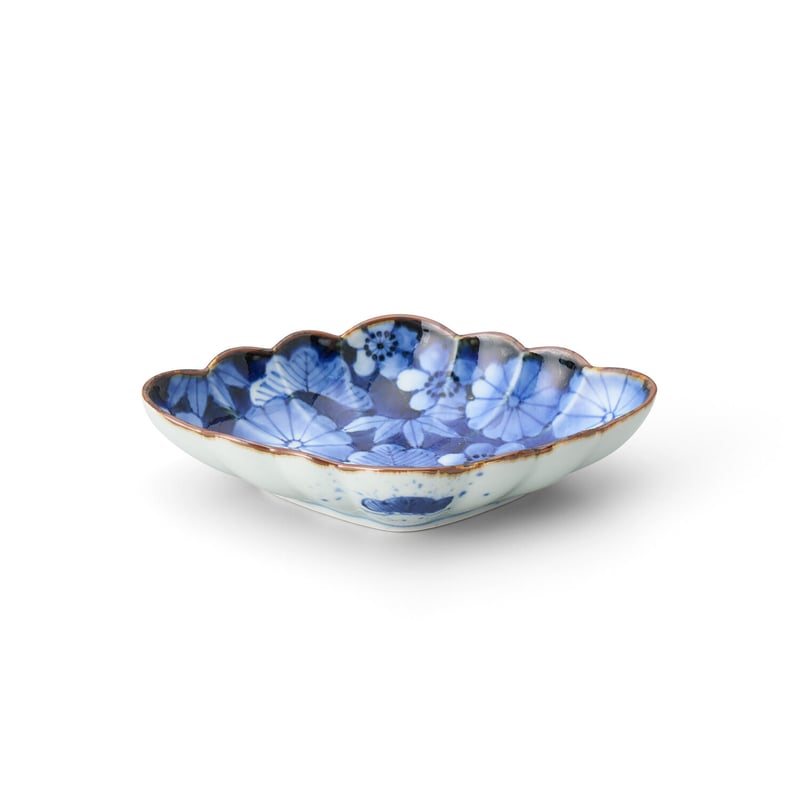 福泉窯 染付松竹梅菊絵菱型菊割向付 | 高級美術有田焼 柳屋 福泉窯 染付松竹梅菊絵菱型菊割向付 | 高級美術有田焼 柳屋
