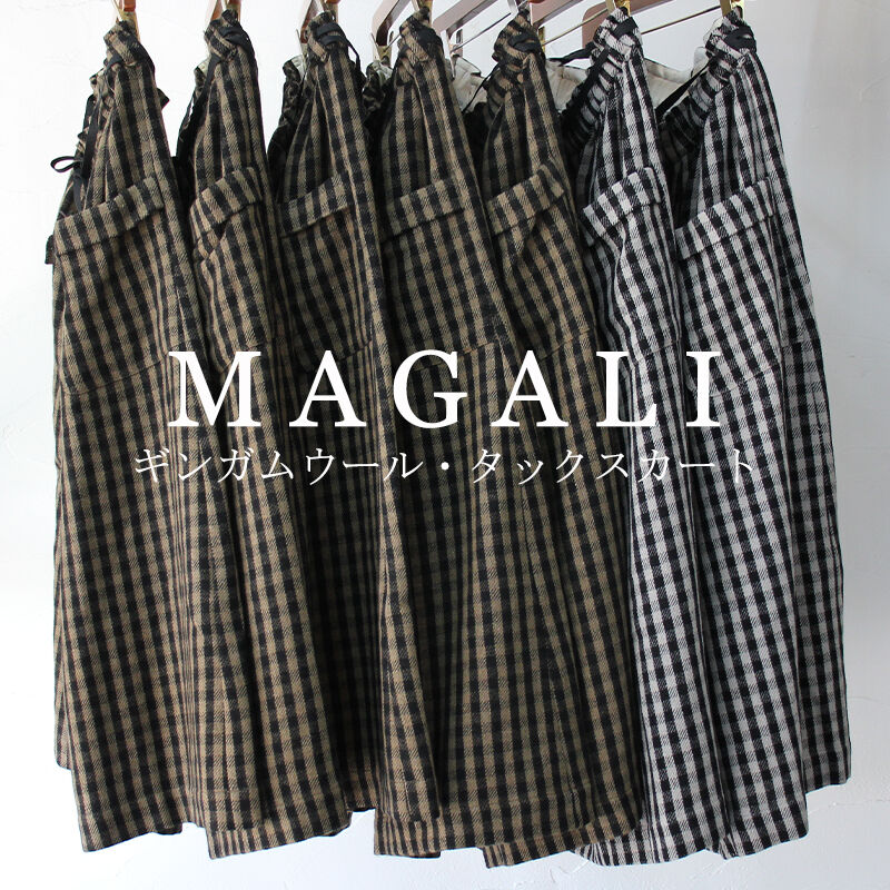 MAGALI マガリ ギンガムウール・タックスカート #グレーx MAGALI マガリ ギンガムウール・タックスカート #グレーx