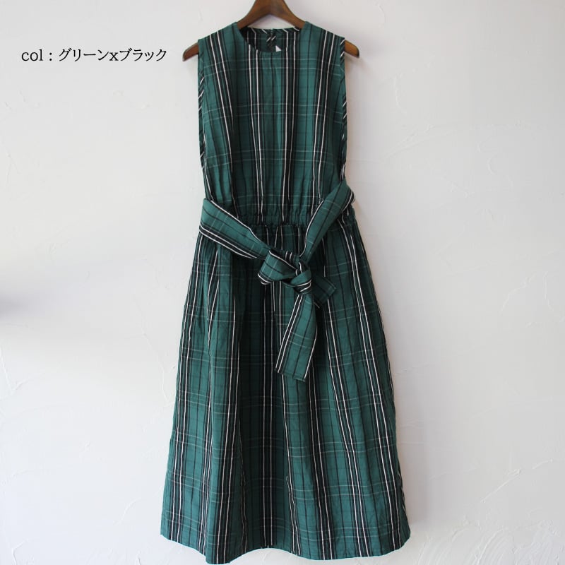 homspun ホームスパン C/Lタータンノースリーブワンピース homspun ホームスパン C/Lタータンノースリーブワンピース