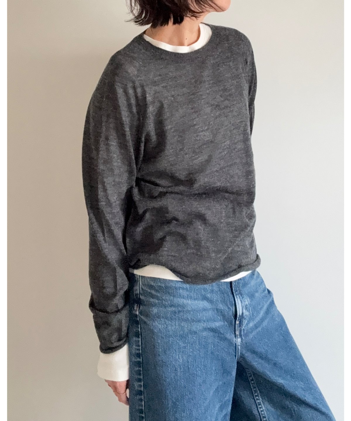alpaca polyester crew-neck pullover | Un sourire.