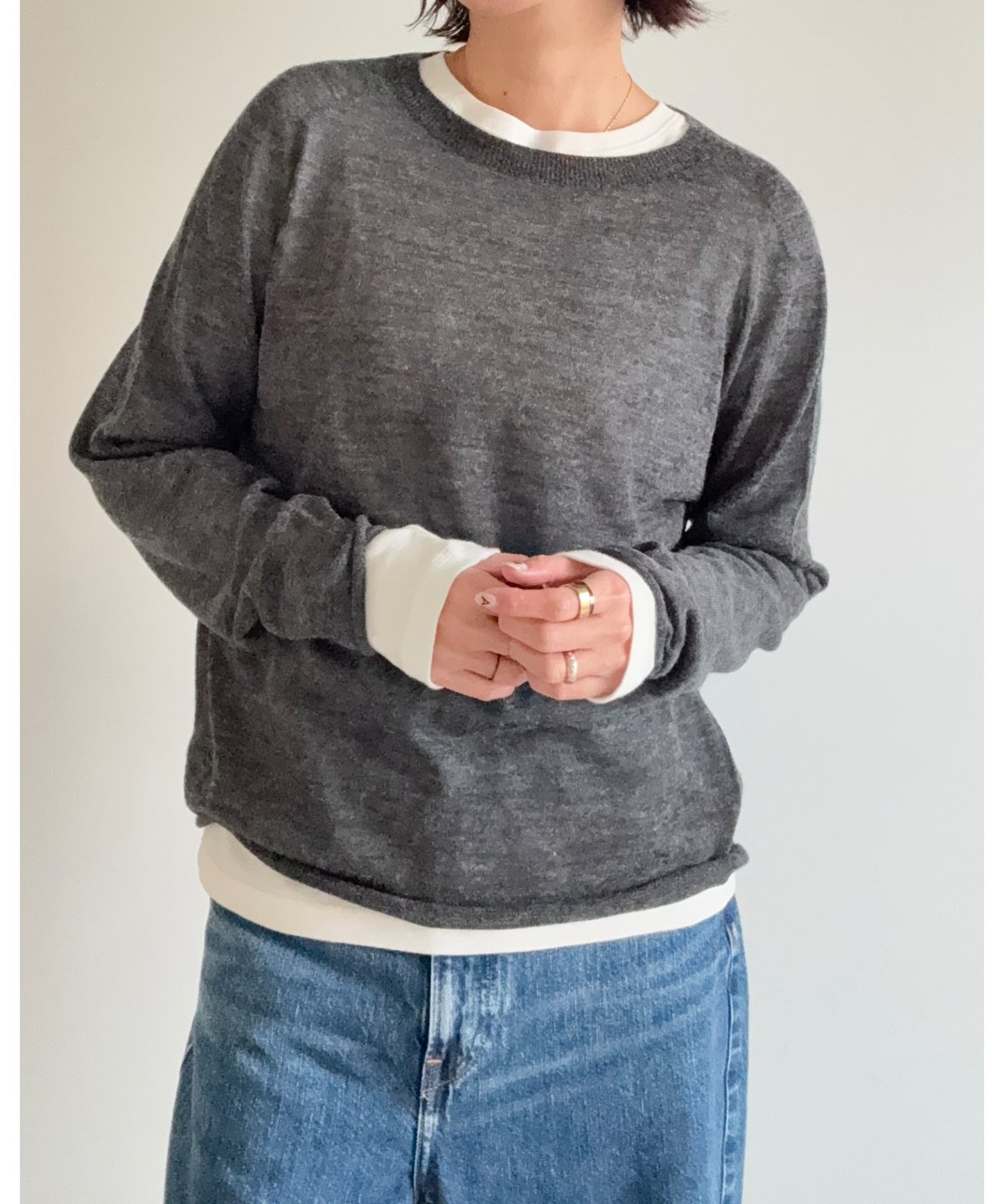 alpaca polyester crew-neck pullover | Un sourire.