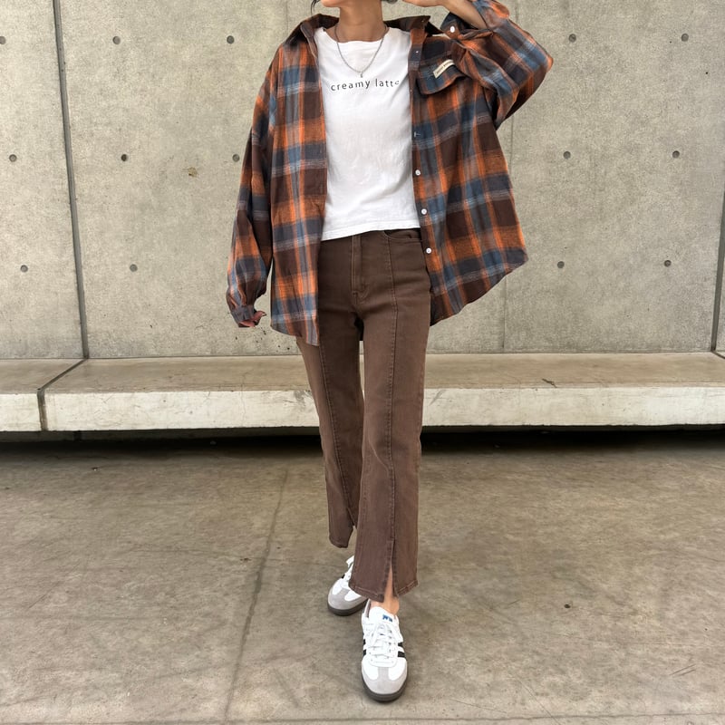 オーバーサイズチェック柄シャツ(ブラウン) | COPINE オーバーサイズチェック柄シャツ(ブラウン) | COPINE