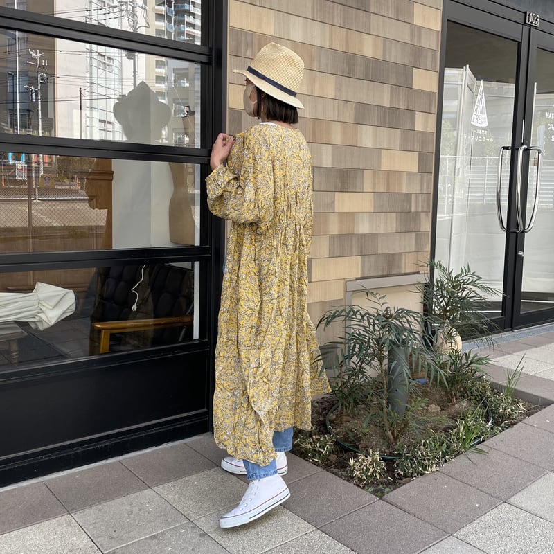 ウエストギャザー小花柄ガウンワンピース(イエロー) | COPINE ウエストギャザー小花柄ガウンワンピース(イエロー) | COPINE