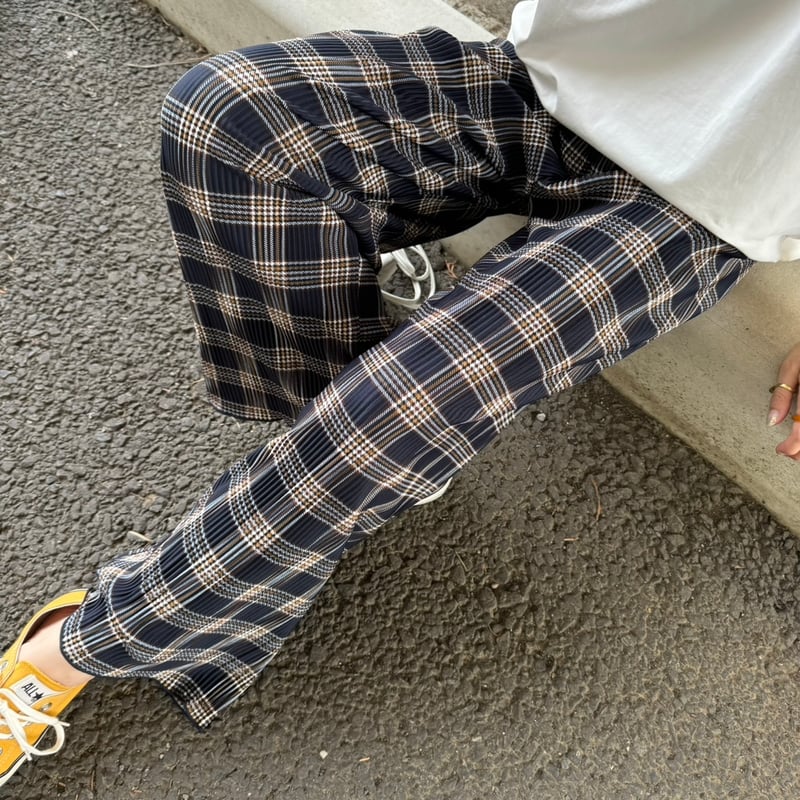 チェック柄プリーツパンツ(ネイビー) | COPINE チェック柄プリーツパンツ(ネイビー) | COPINE