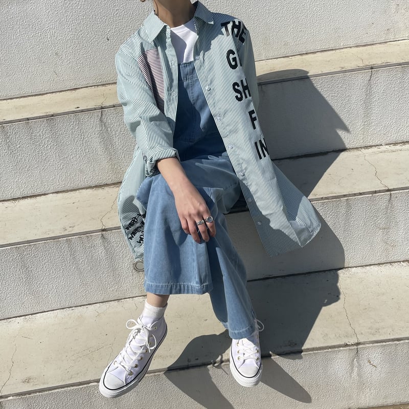 英字ロゴデザインオーバーサイズストライプシャツ(2color) | COPINE 英字ロゴデザインオーバーサイズストライプシャツ(2color) | COPINE