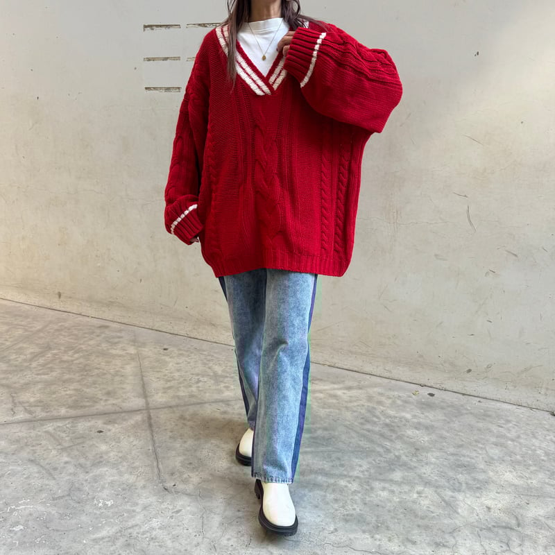 オーバーサイズチルデンニット(レッド) | COPINE オーバーサイズチルデンニット(レッド) | COPINE