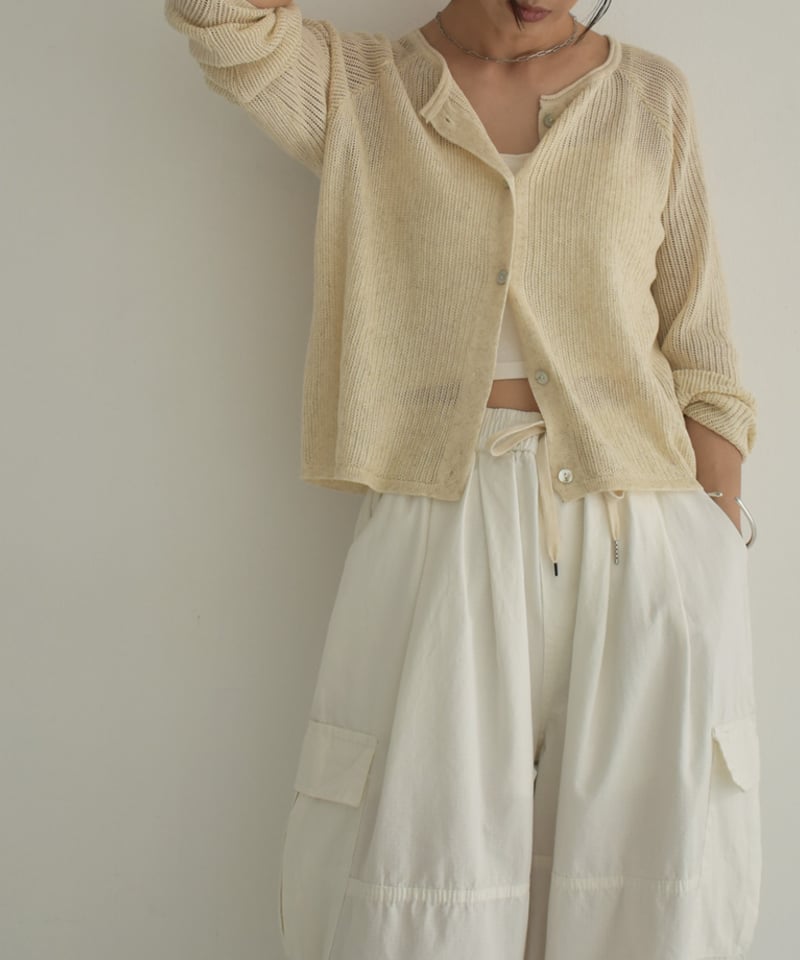 knit-02270 リネン混 サマーニット カーディガン ベージュ knit-02270 リネン混 サマーニット カーディガン ベージュ