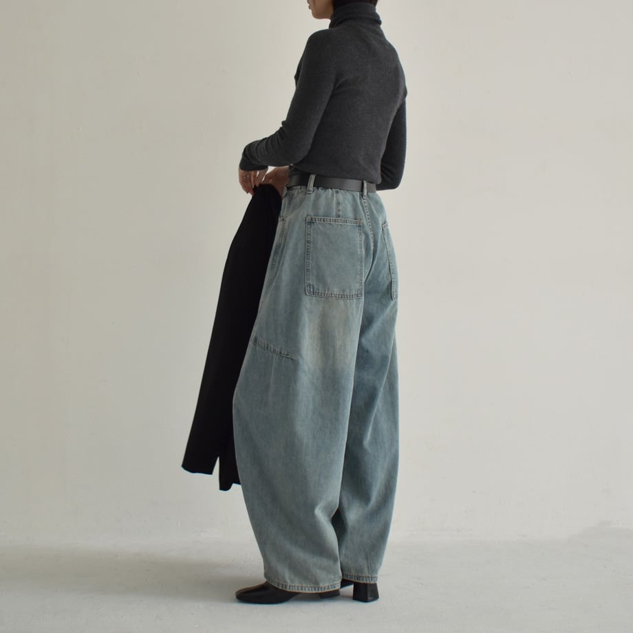 bottoms-02235 リラックス コクーンデニム ウォッシュブルー | L bottoms-02235 リラックス コクーンデニム ウォッシュブルー | L