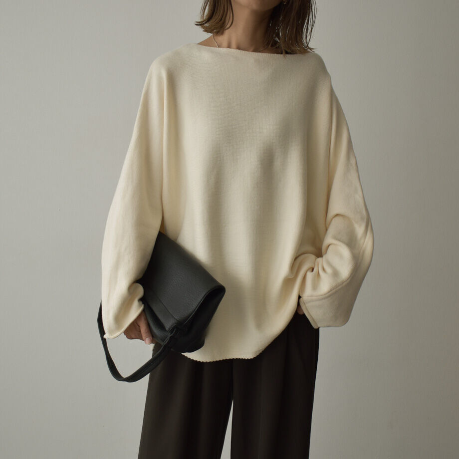 knit-02197 オーバーサイズ ボートネックニット アイボリー knit-02197 オーバーサイズ ボートネックニット アイボリー