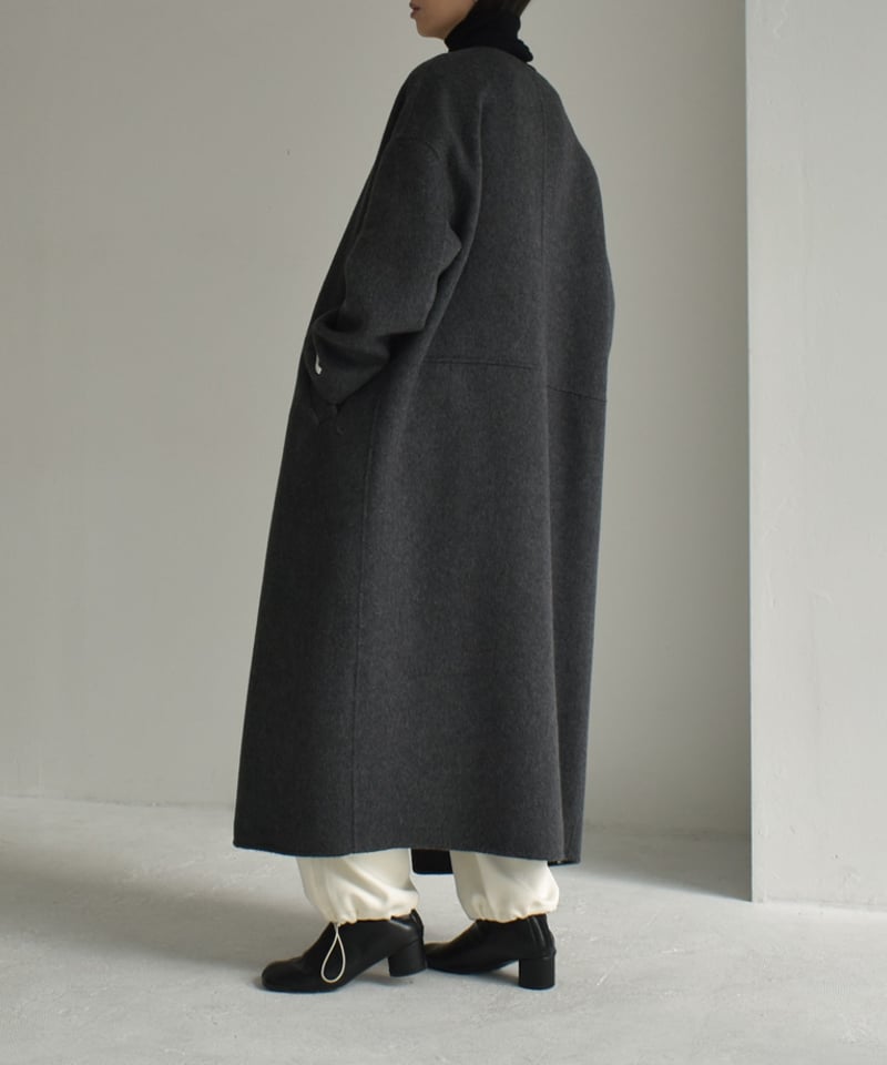coat-02044 ノーカラー ウール コート リバー仕立て coat-02044 ノーカラー ウール コート リバー仕立て