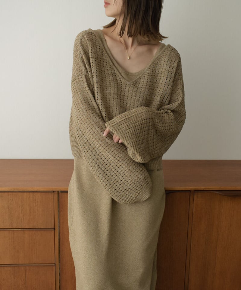 knit-09001 透かし編み 2wayニット カーディガン モカベージュ knit-09001 透かし編み 2wayニット カーディガン モカベージュ