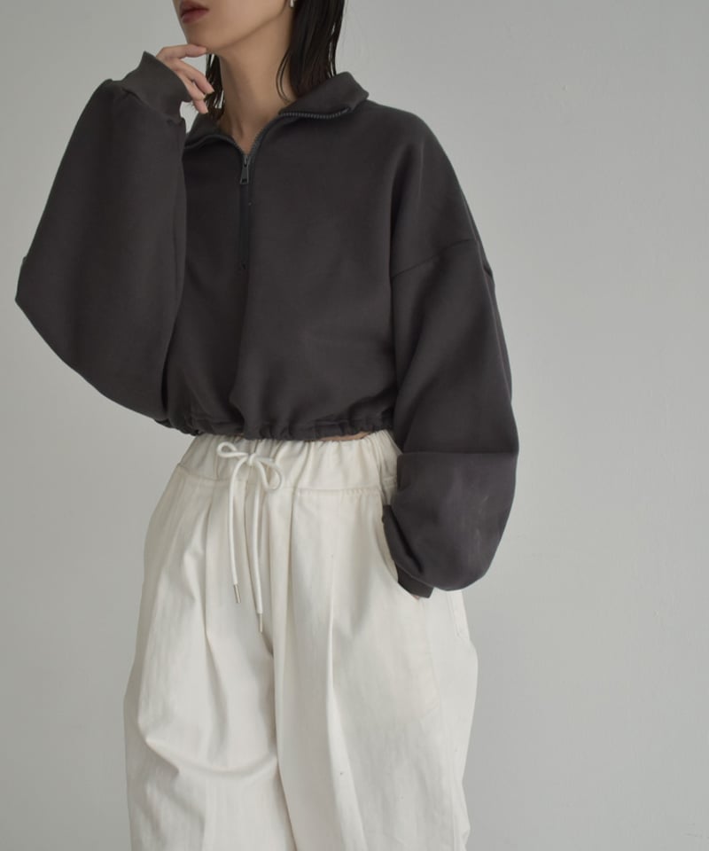 tops-02450 裏起毛クロップドハーフジップスウェット グレー tops-02450 裏起毛クロップドハーフジップスウェット グレー